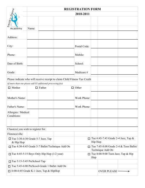 SDA Reg Form 20101-2012 Flv - Smith's Dance Academy