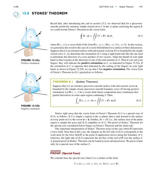 15.8 STOKES' THEOREM 15.8 STOKES' THEOREM