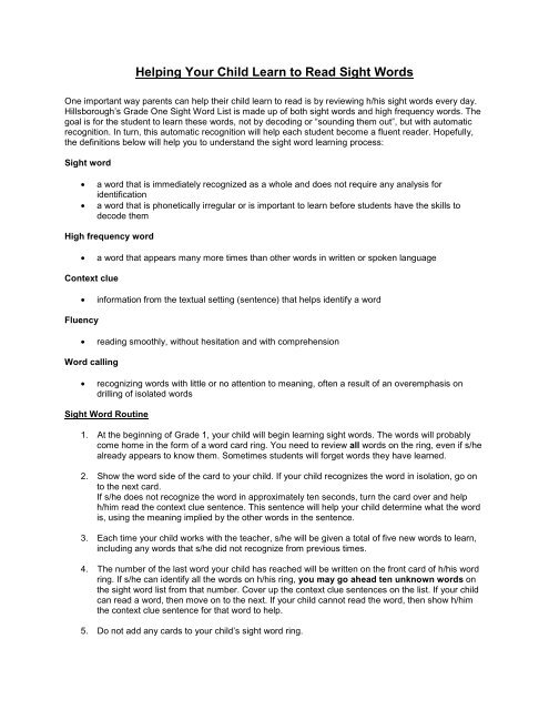 Helping Your Child Learn to Read Sight Words