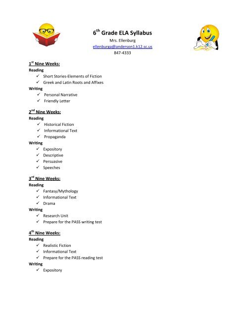 8th Grade Reading Ela Syllabus