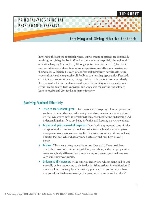 Tip Sheet: Receiving and Giving Effective Feedback