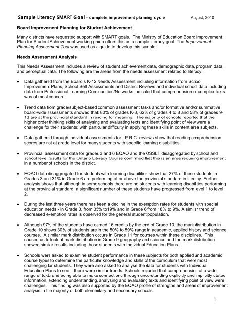 Sample Literacy SMART Goal - Learning Disabilities Association of ...