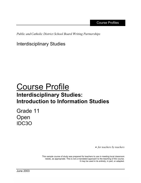 Course Profile - Curriculum Services Canada