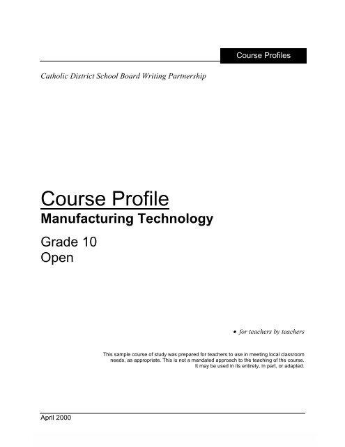 Course Profile - Curriculum Services Canada