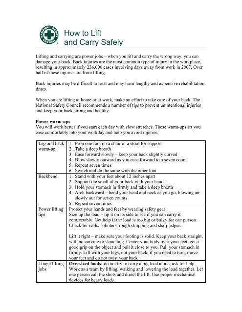 How to Lift and Carry Safely - National Safety Council