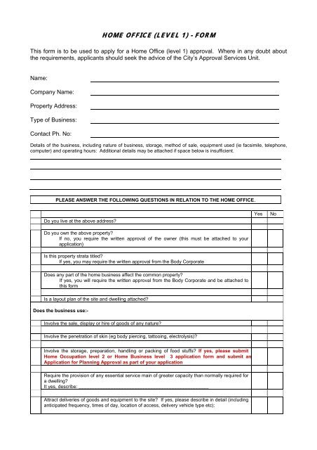 HOME OFFICE (LEVEL 1) - FORM - City of Stirling