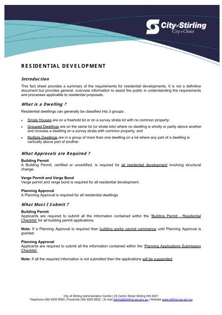 Residential Development Information Sheet - City of Stirling