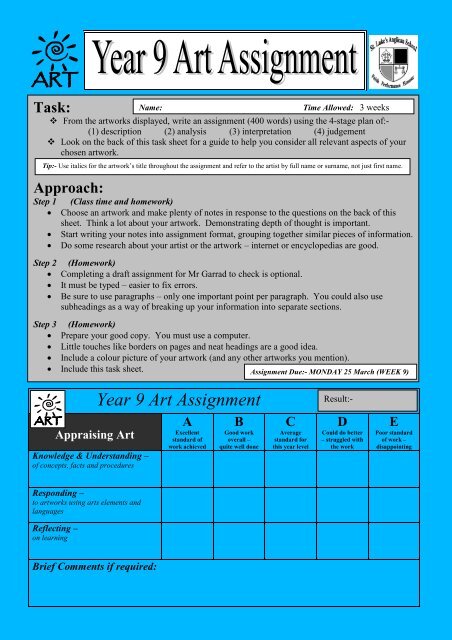 Year 9 Art Assignment