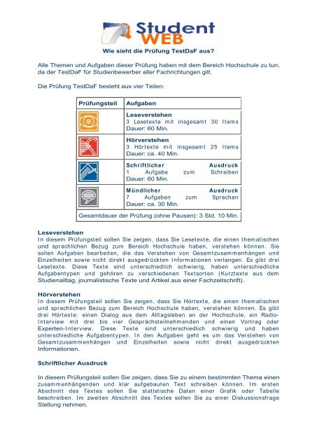 Wie sieht die PrÃ¼fung TestDaF aus? Alle Themen und ... - StudentWEB