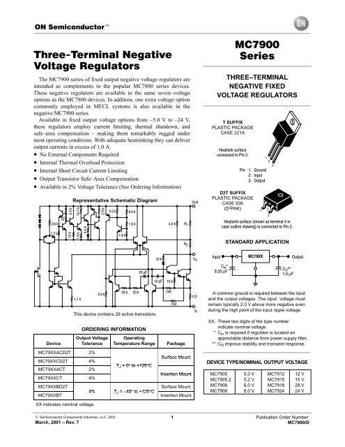 Three-Terminal Negative Voltage Regulators MC7900 Series