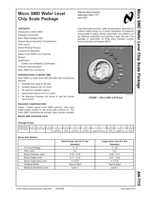 Application Note 1112 Micro SMD Wafer Level Chip Scale Package