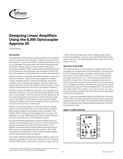 Designing Linear Amplifiers Using the IL300 Optocoupler Appnote 50