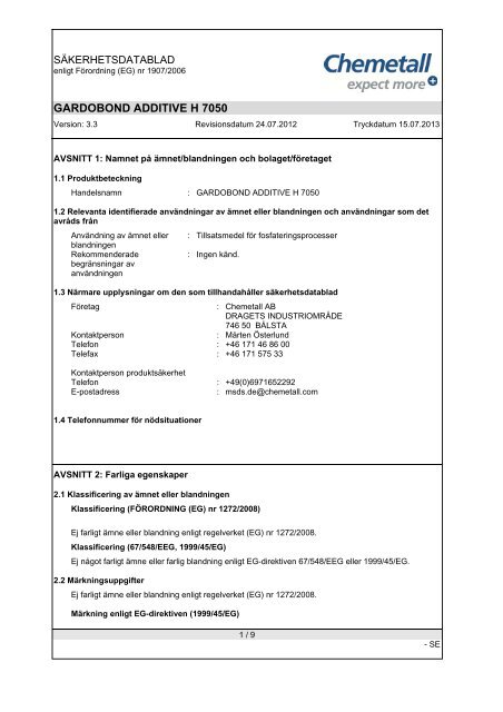 GARDOBOND ADDITIVE H 7050 - IQ Logistics