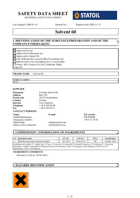 SAFETY DATA SHEET Solvent 60 - IQ Logistics
