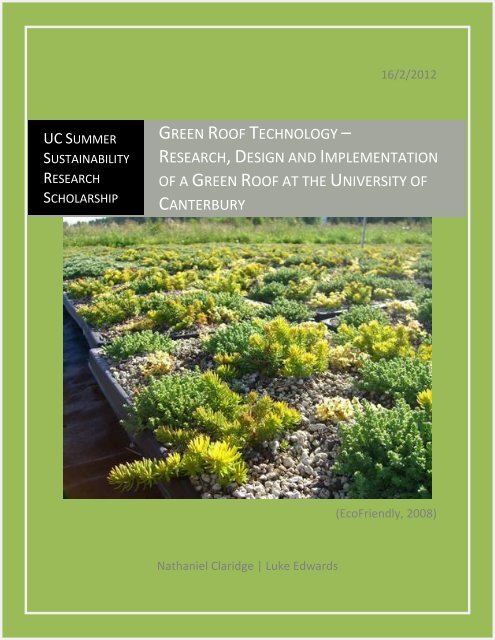 green roof technology - Civil and Natural Resources Engineering ...