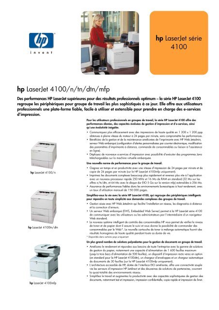 hp LaserJet sÃ©rie 4100 hp LaserJet 4100/n/tn/dtn/mfp - Prodimex