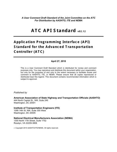 ATC API Standard 02.12 - Institute of Transportation Engineers