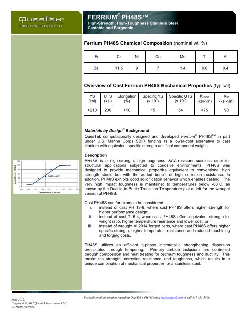Ferrium PH48S QuesTek Data Sheet - QuesTek Innovations LLC