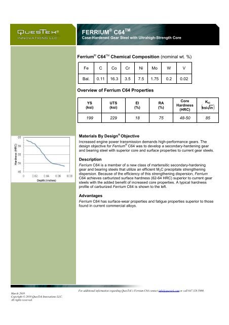 FERRIUM C64 - QuesTek Innovations LLC