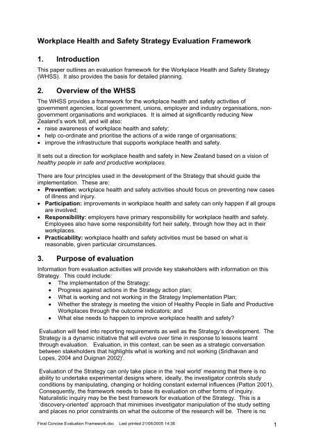 Workplace Health and Safety Strategy Evaluation Framework 1 ...