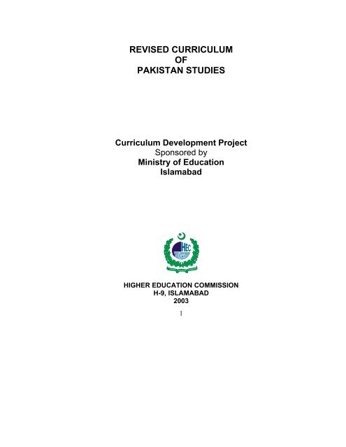 revised curriculum of pakistan studies - Higher Education Commission