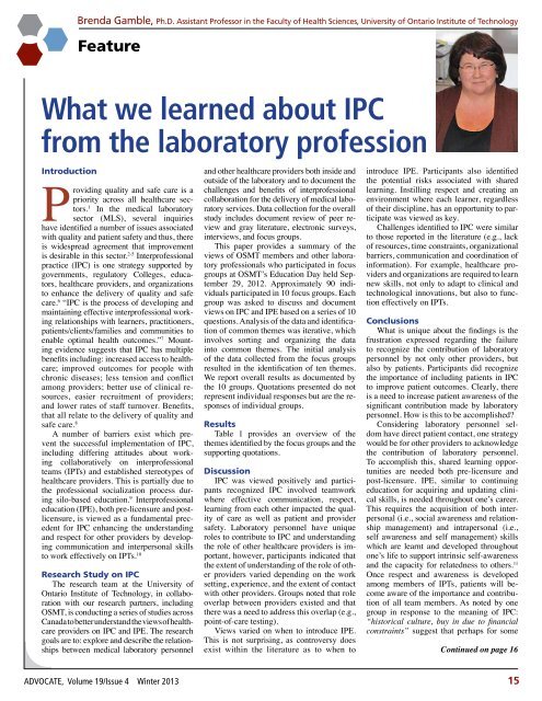 What we learned about IPC from the laboratory profession