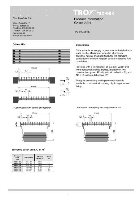 Product Information Grilles AEH - Trox