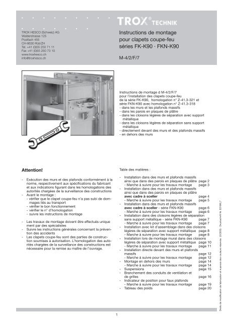 Instructions de montage pour clapets coupe-feu sÃ©ries FK-K90 Â· FKN ...