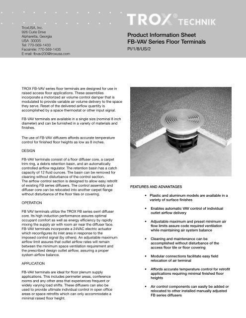 Product Information Sheet FB-VAV Series Floor Terminals - TROX