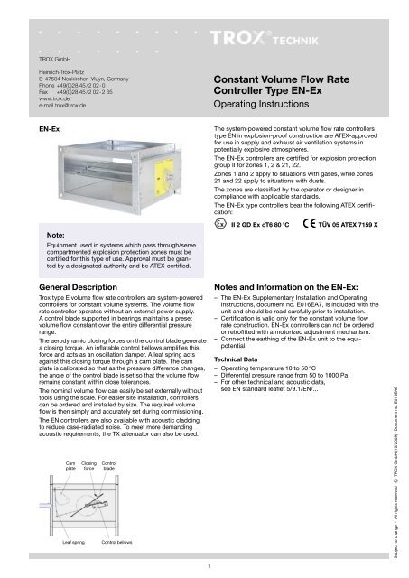 Constant Volume Flow Rate Controller Type EN-Ex - TROX