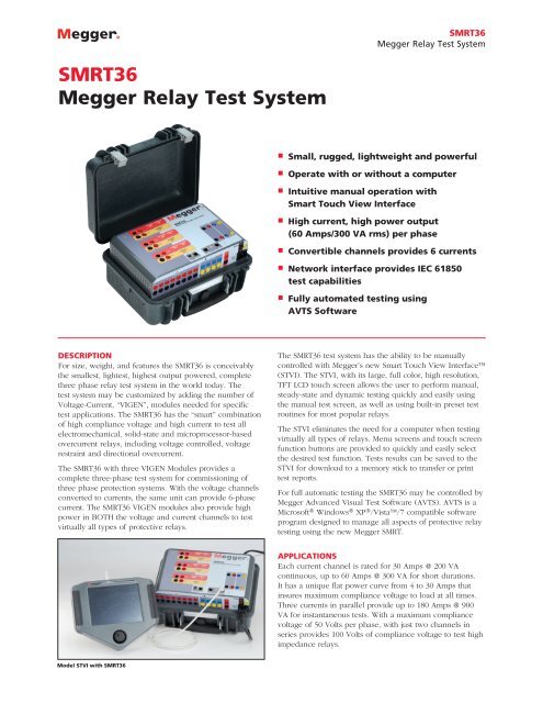 SMRT36 Megger Relay Test System - Electro Rent Corporation