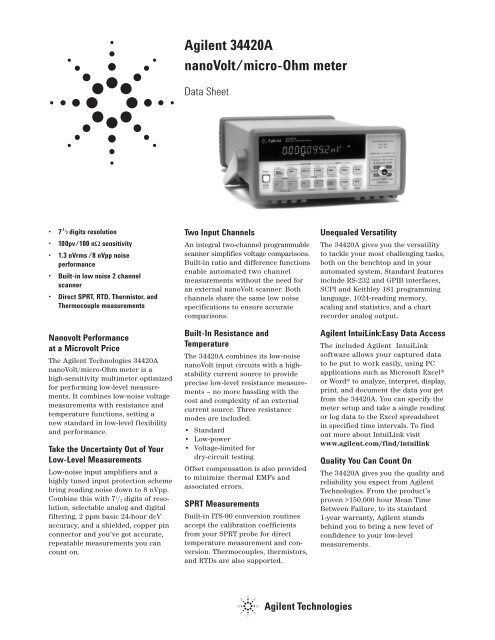 Agilent 34420A nanoVolt/micro-Ohm meter - Mr Test Equipment