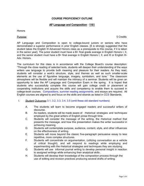 COURSE PROFICIENCY OUTLINE AP Language and Composition ...