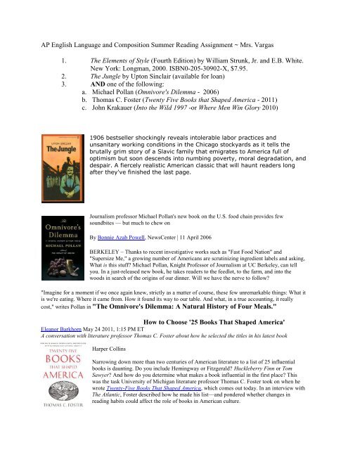 AP Lang & Comp Summer Reading Assignment