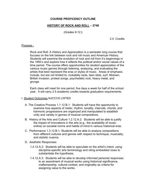 COURSE PROFICENCY OUTLINE HISTORY OF ROCK AND ROLL ...