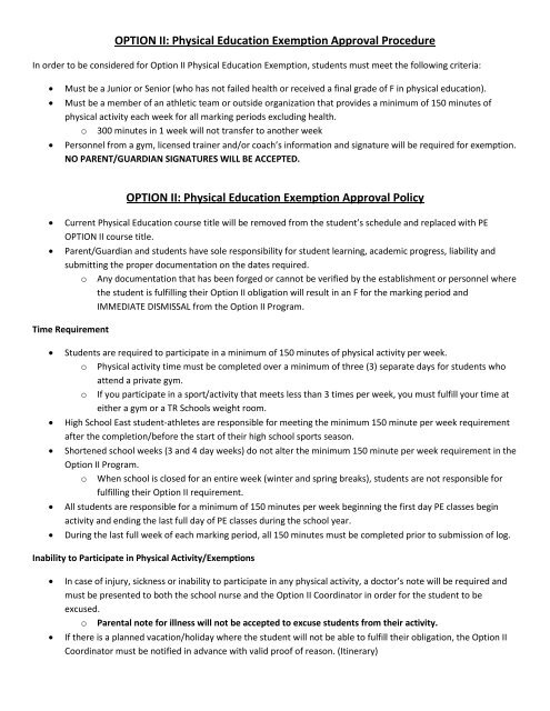 OPTION II: Physical Education Exemption Approval Procedure ...