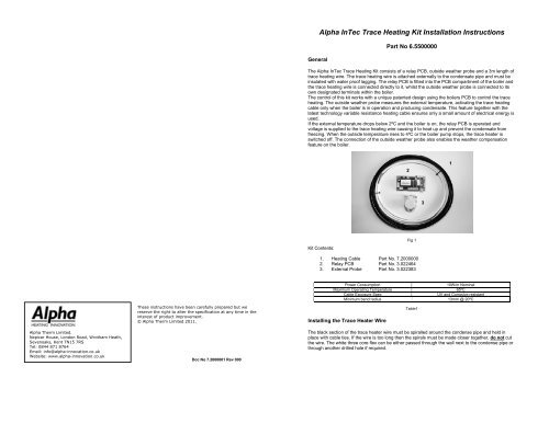Alpha InTec Trace Heating Kit Installation Instructions - Alpha boilers