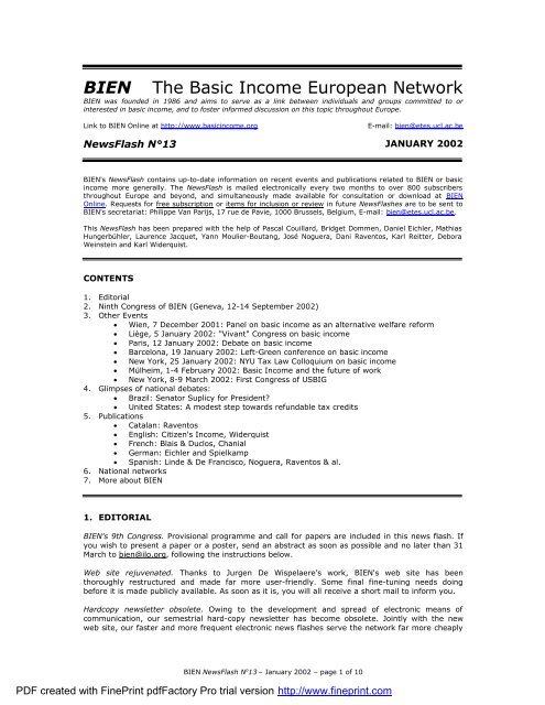 BIEN The Basic Income European Network - Basic Income Earth ...