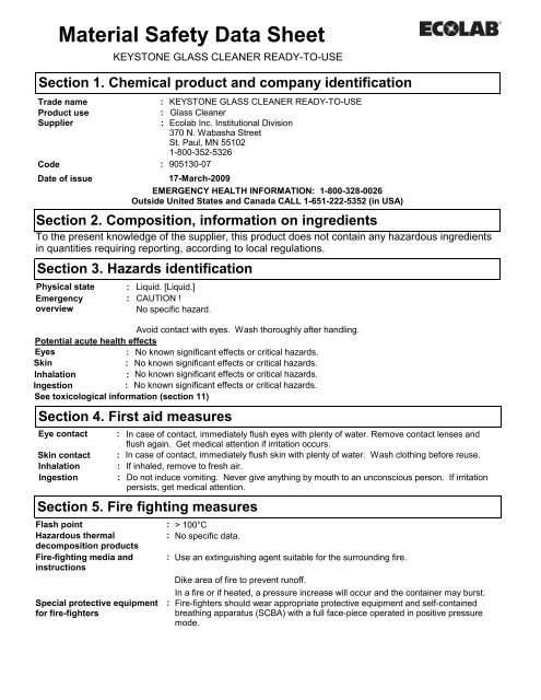 Material Safety Data Sheet - Sysco