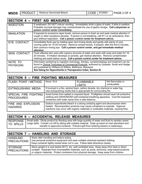 MSDS PRODUCT Reliance Ger