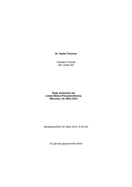 Rede von Dr. Detlef Teichner, Vorstand Technik der - Loewe AG