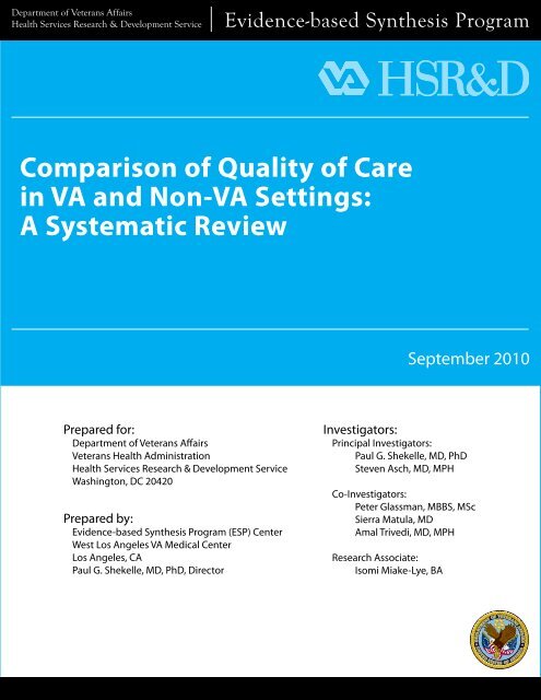 Comparison of Quality of Care in VA and Non-VA Settings - HSR&D