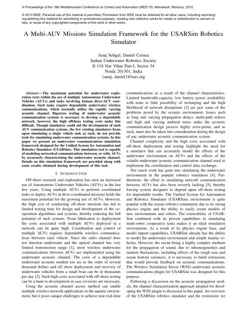 A Multi-AUV Missions Simulation Framework for the ... - ResearchGate