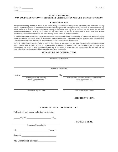 CORPORATION SIGNATURE OF CONTRACTOR Attest By 