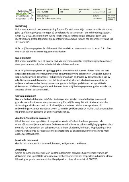 Rutin fÃ¶r dokumentstyrning