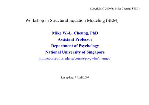 Workshop in Structural Equation Modeling