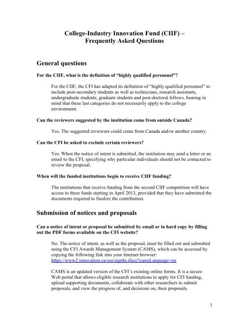 Frequently Asked Questions - Canada Foundation for Innovation