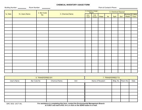CHEMICAL INVENTORY USAGE FORM - Nasa