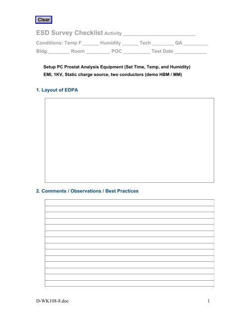 ESD Survey Checklist Activity - Nasa