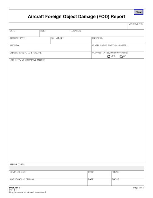 Aircraft Foreign Object Damage (FOD) Report - Nasa